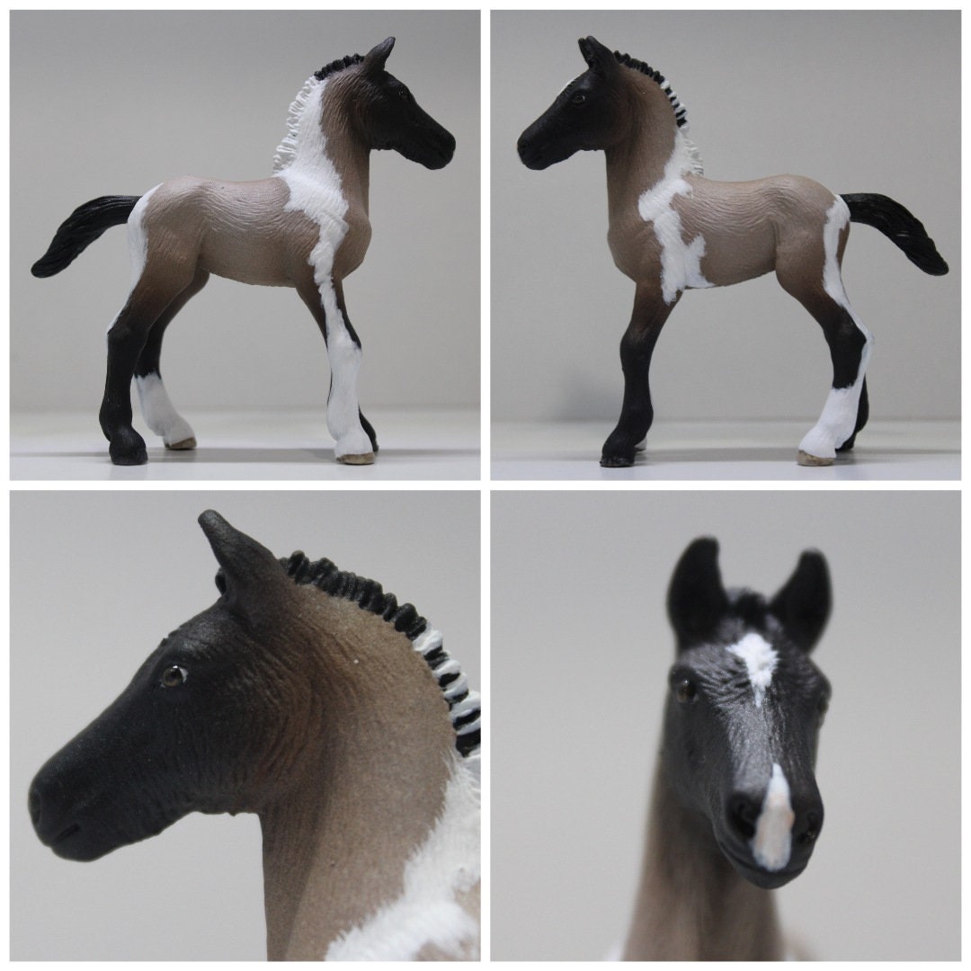 Custom Schleich Friesian Mare and Foal Bay Roan Pinto - Etsy