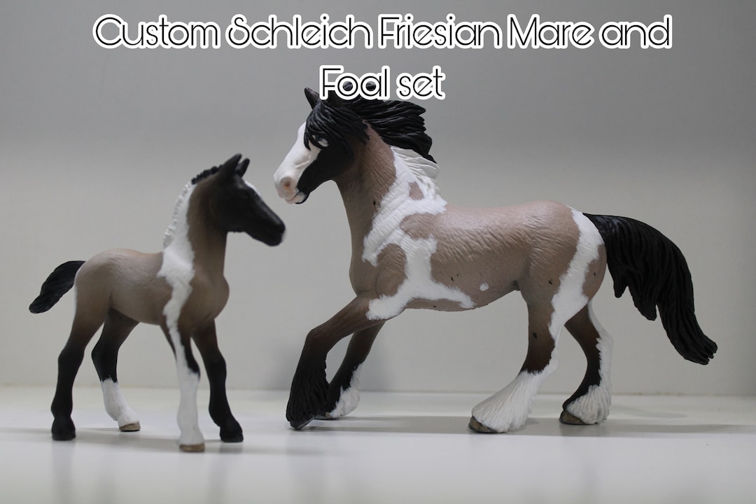 Custom Schleich Friesian Mare and Foal Bay Roan Pinto - Etsy