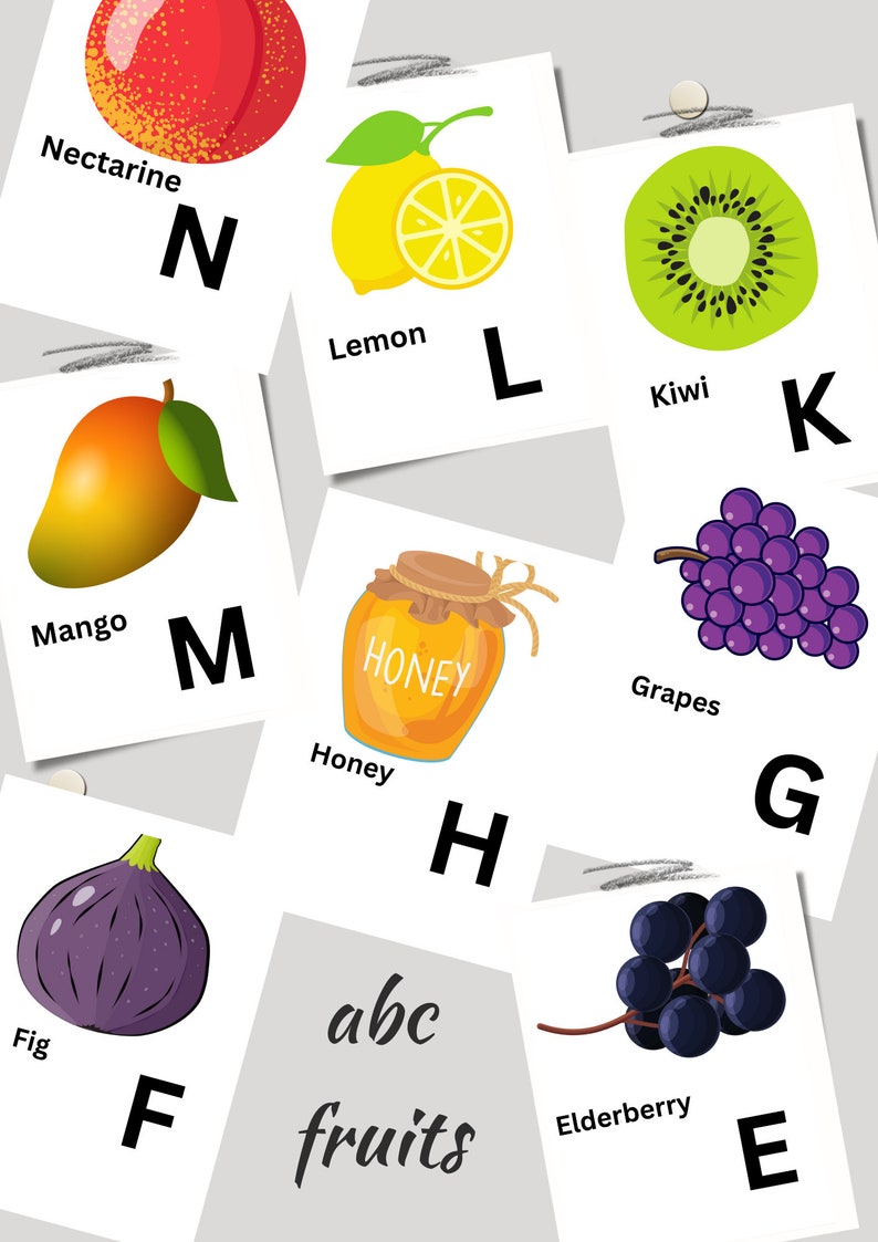 ABC Flashcards for Kids, From A to Z Alphabet Cards Fruit, Classroom ...