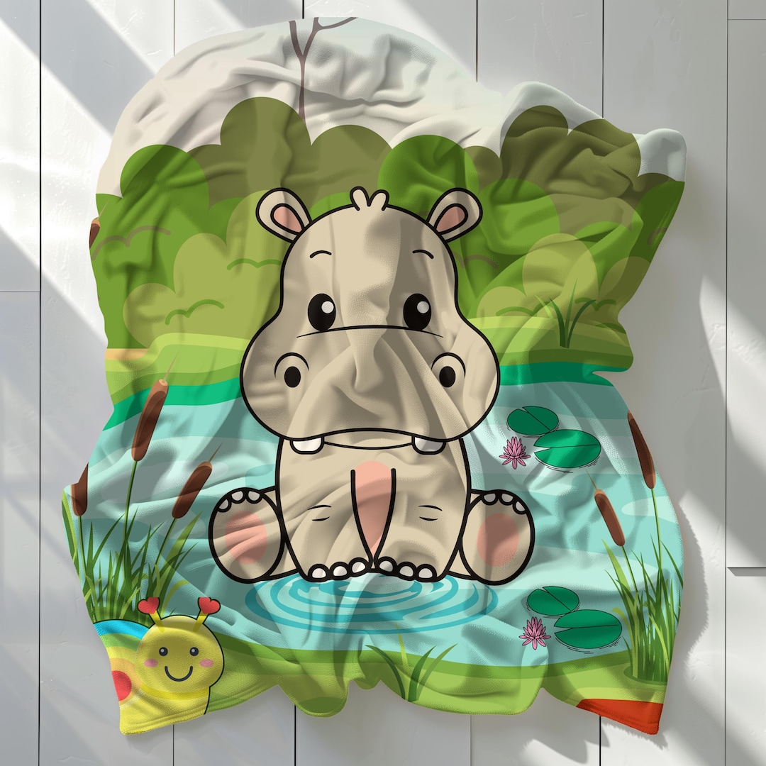 Cute Baby Hippo Design Blanket, Nursery Decor, New Mom Gift, Soft ...