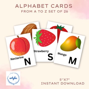 ABC Flashcards for Kids, From A to Z Alphabet Cards Fruit, Classroom ...