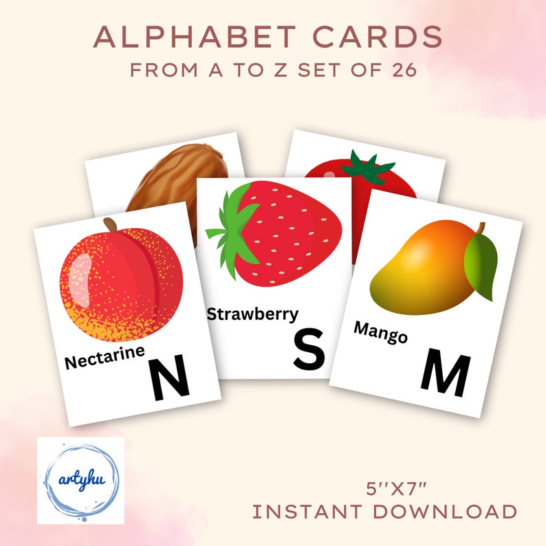 ABC Flashcards for Kids, From A to Z Alphabet Cards Fruit, Classroom ...
