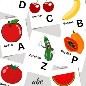 ABC Flashcards for Kids, From A to Z Alphabet Cards Fruit, Classroom ...