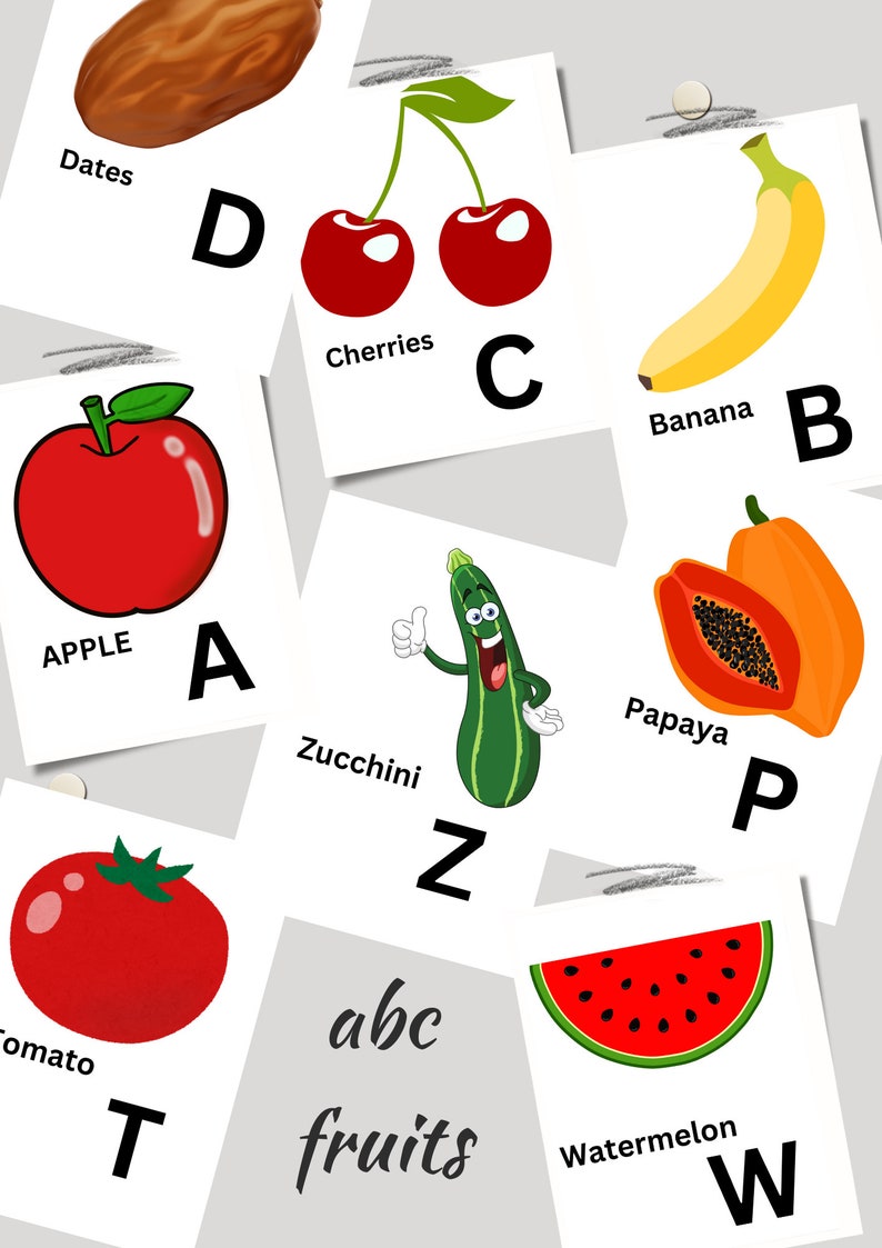 ABC Flashcards for Kids, From A to Z Alphabet Cards Fruit, Classroom ...