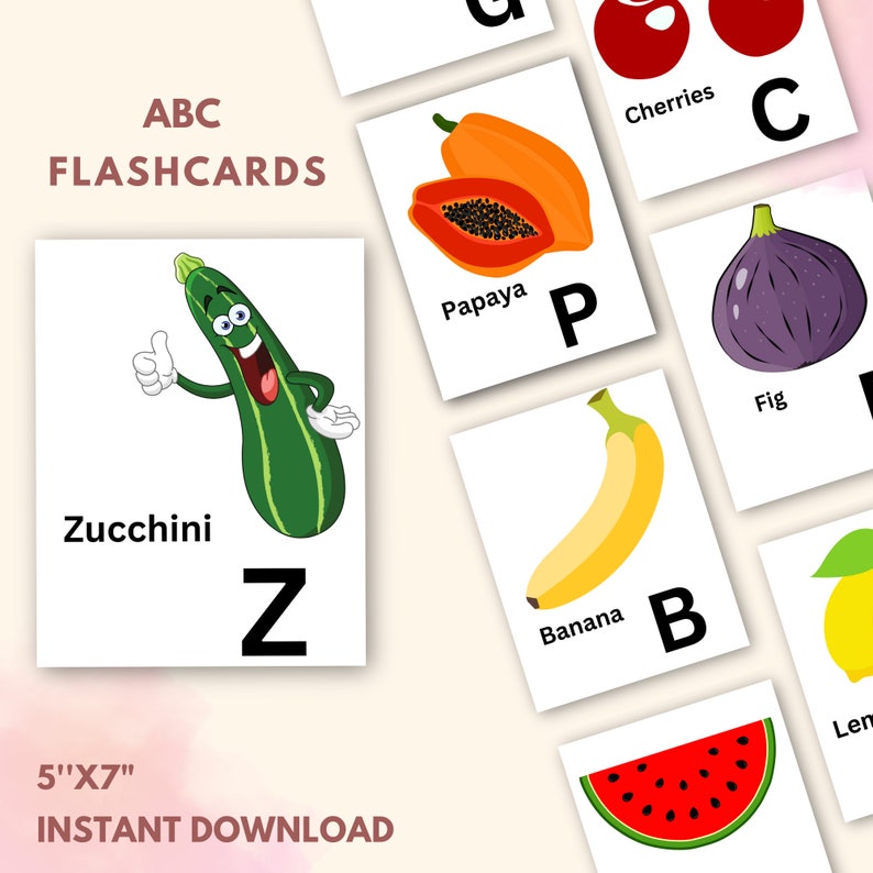 ABC Flashcards for Kids, From A to Z Alphabet Cards Fruit, Classroom ...