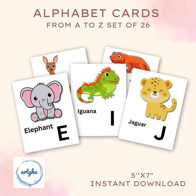 A to Z Alphabet Cards Animals, ABC Flashcards for Preschool Activity ...