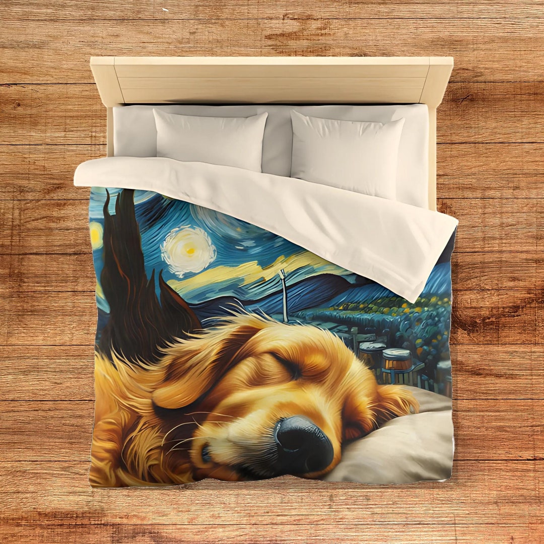 Golden Retriever Queen Duvet Cover, Sweet Dreamy Dog, Home Decor ...