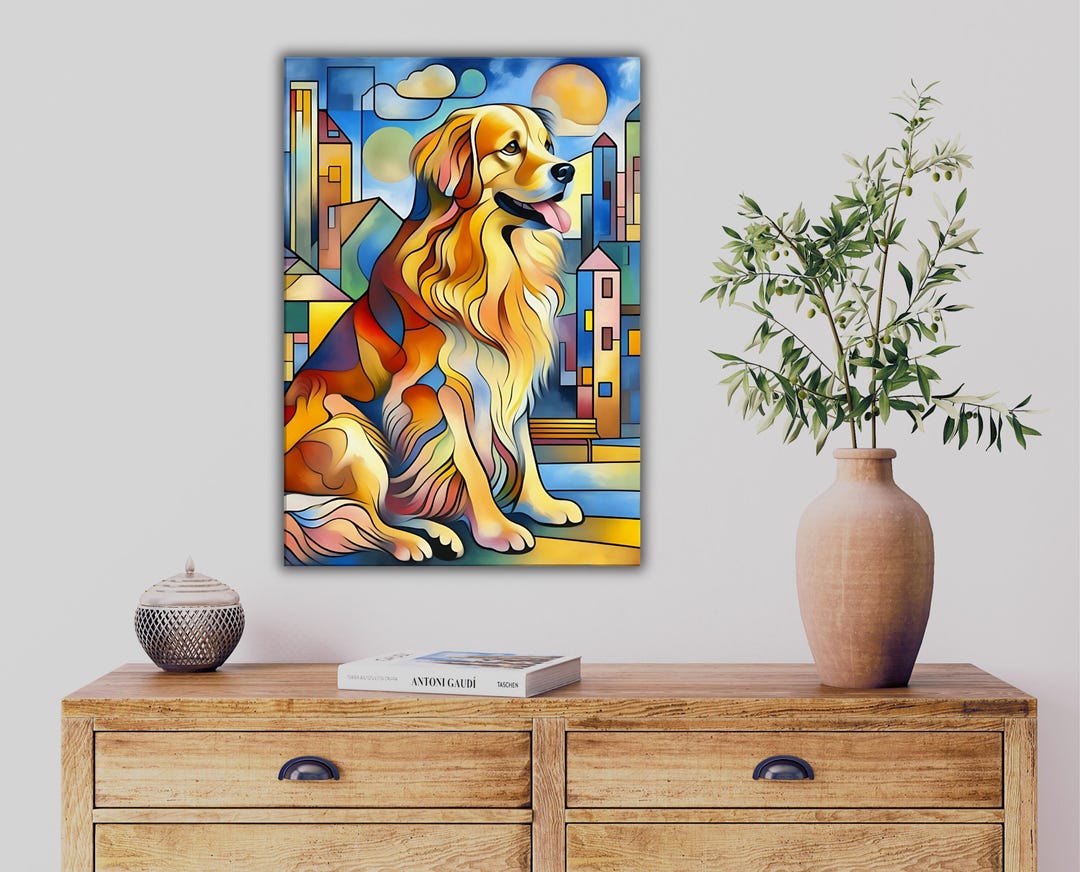 Kandinsky Art Style Golden Retriever Canvas Print Wall Hanging ...