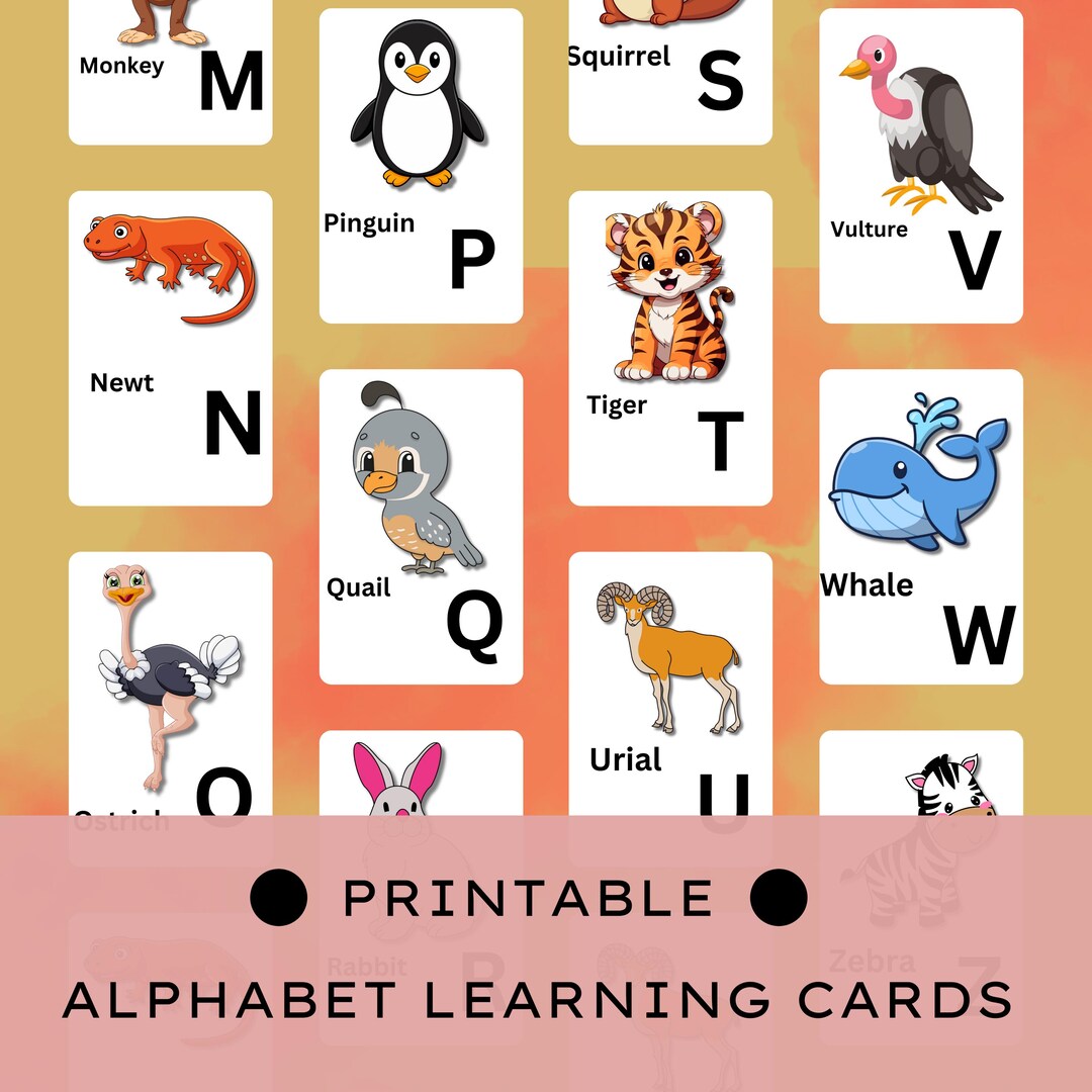 A to Z Alphabet Cards Animals, ABC Flashcards for Preschool Activity ...