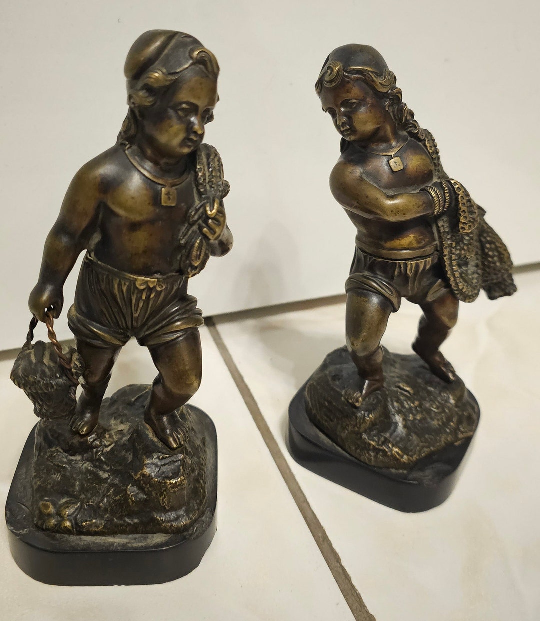 Pair of Victorian Style Cast Bronze Statues Representing Young - Etsy