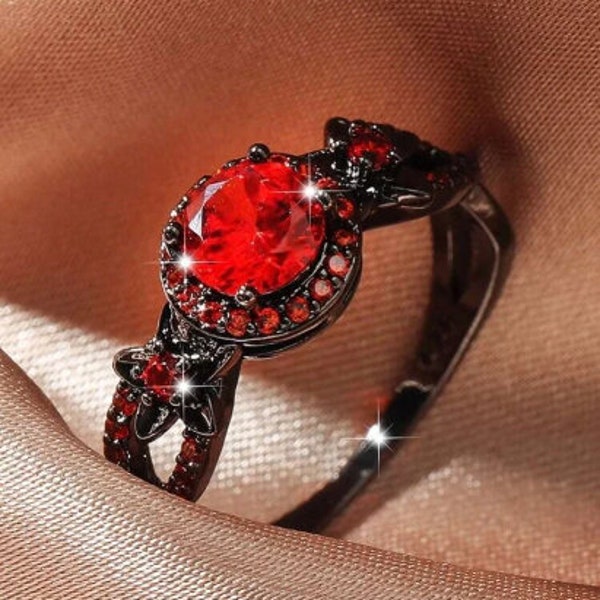 Black and Red Ring - Etsy