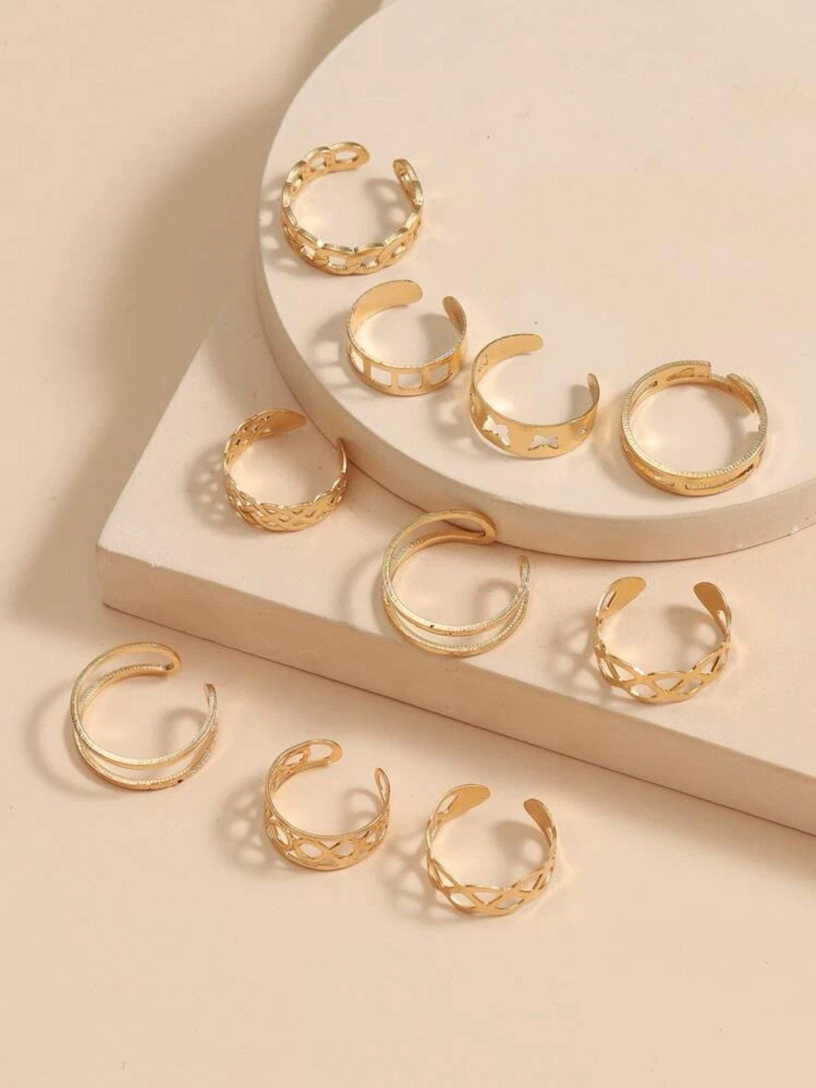 Gold 10pc Hollow Ring Set Adjustable Statement Stacking Rings - Etsy