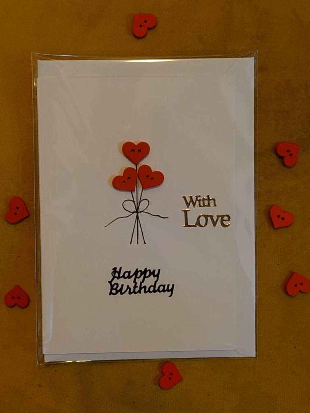 Handcrafted Happy Birthday Greeting Card With Love. Red Heart Shaped ...