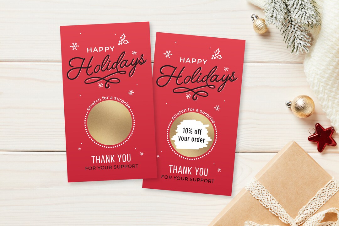 Happy Holidays, Scratch off Custom Logo Thank You Cards, Small Business ...