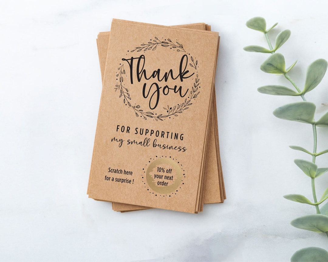 Kraft Brown Scratch off Thank You Cards With Custom Logo, Small ...