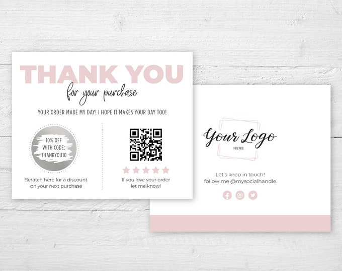 Scratch off Thank You Cards With Custom Logo, Small Business Thank You ...