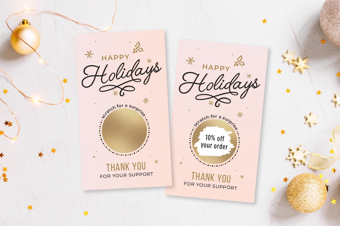 Happy Holidays, Scratch off Custom Logo Thank You Cards, Small Business ...