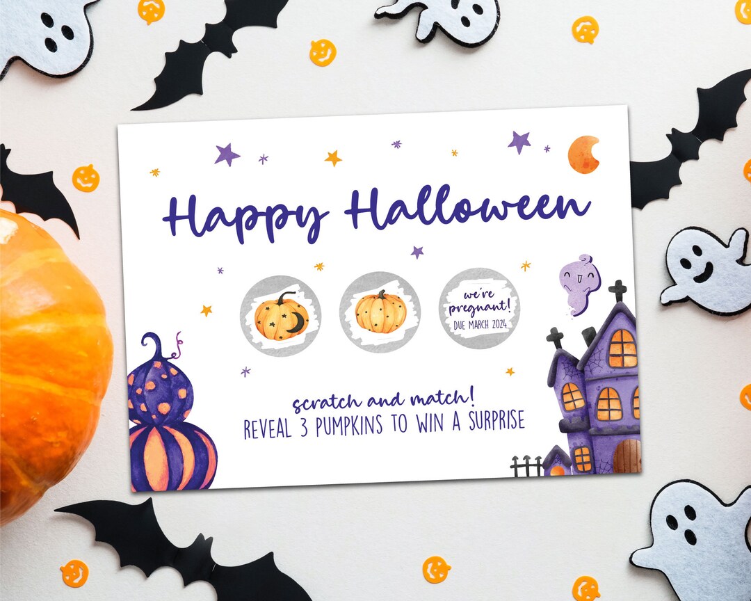 Halloween Scratch off Pregnancy Announcement Card, Scratch 3 Pumpkins ...