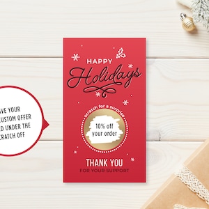 Happy Holidays, Scratch off Custom Logo Thank You Cards, Small Business ...