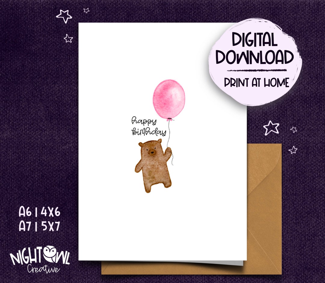 Teddy Bear Birthday Card, Birthday Card for Daughter, Downloadable Card ...