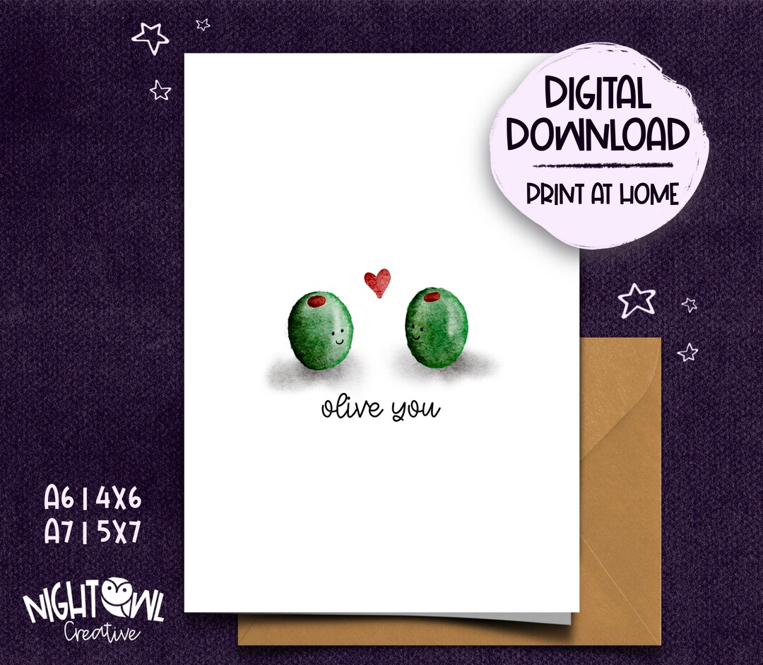 Olive You Card, Valentine Card, Love You Card Printable, Downloadable ...