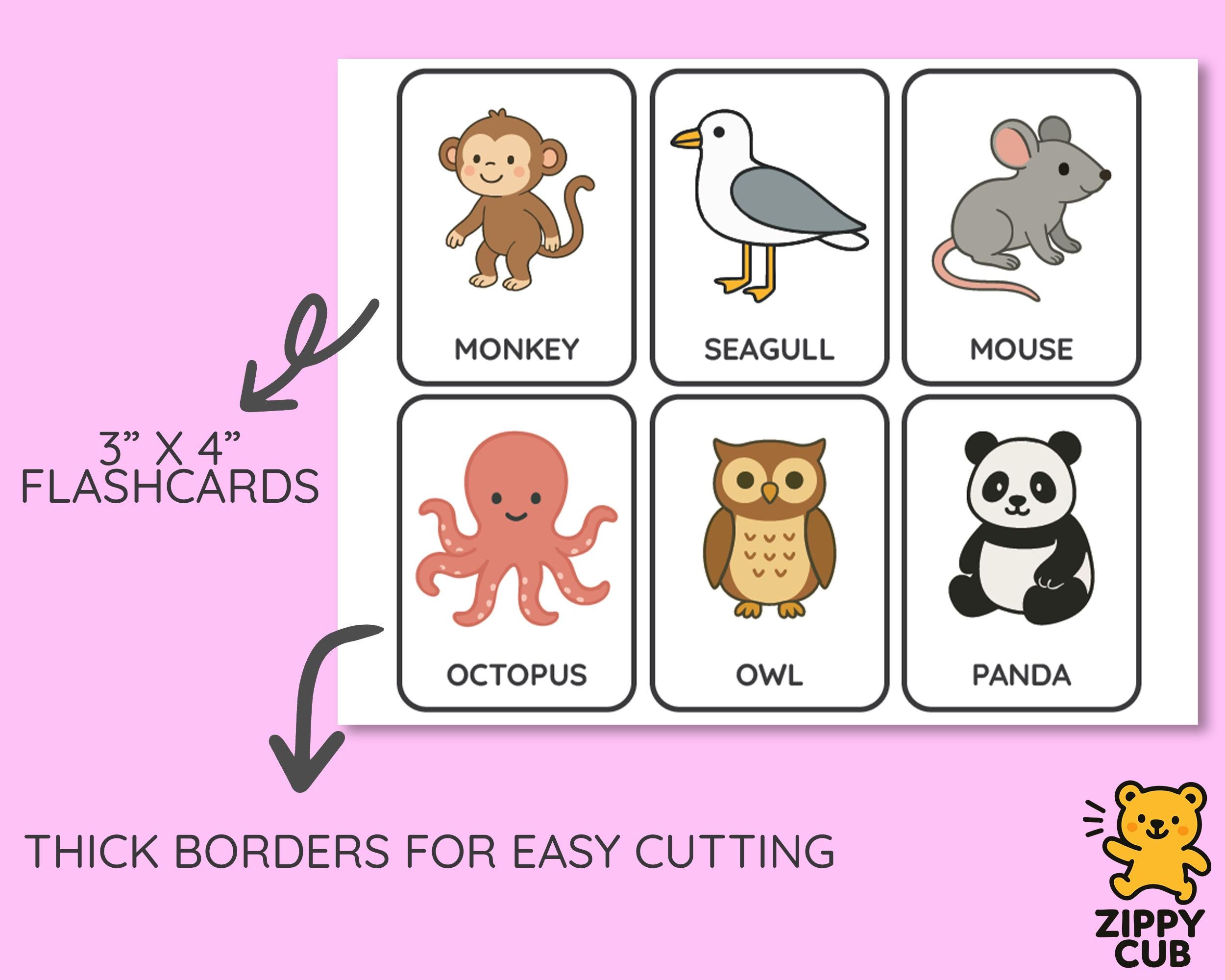 Animal Flash Cards, Printable Preschool Toddler Baby Learning Card Set ...