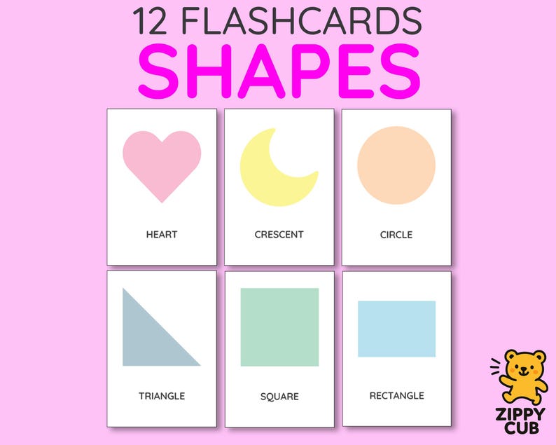 Shapes Flash Cards, Printable Preschool Toddler Baby Learning Card Set ...