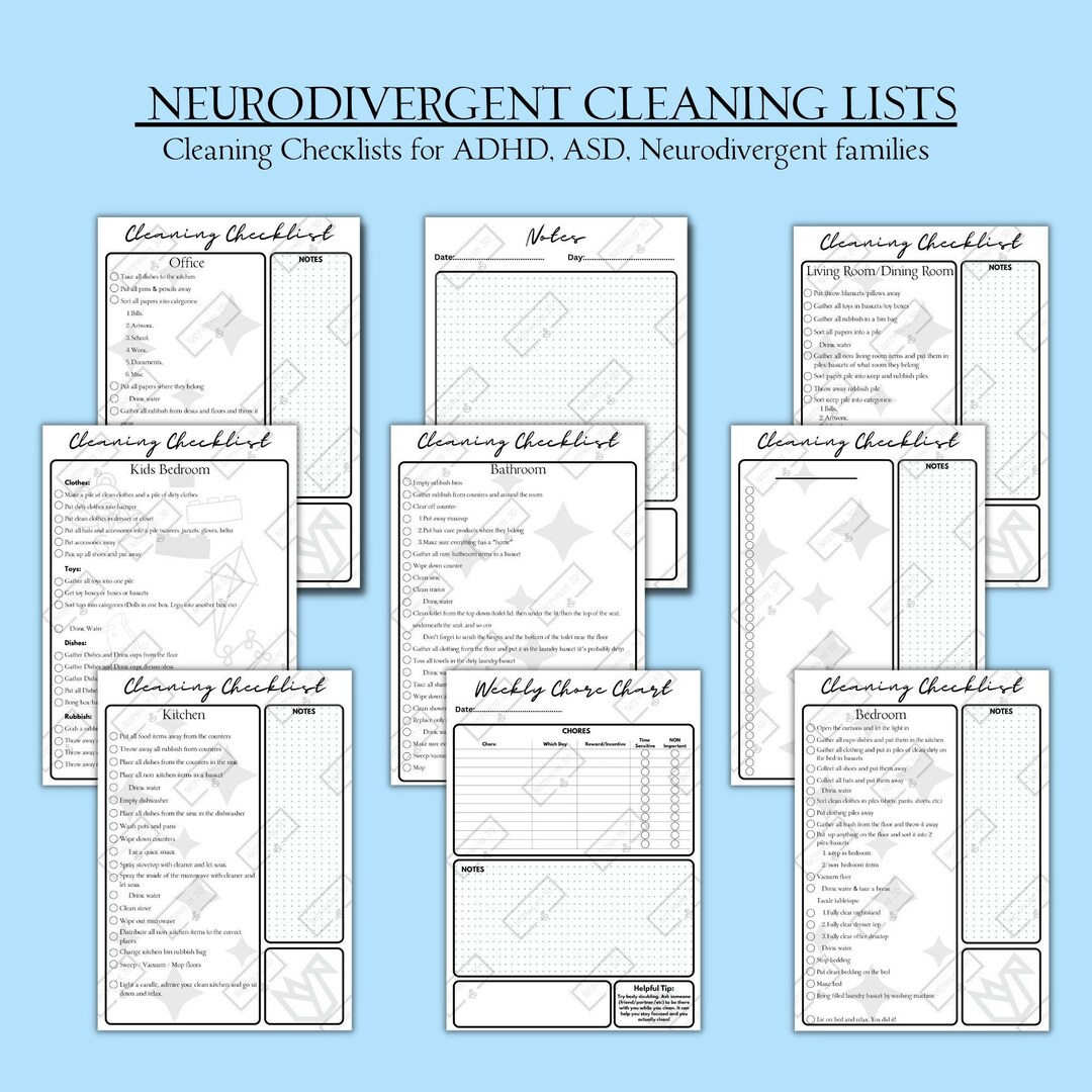 Cleaning Checklist - ADHD, ASD, Neurodivergent Families, Neurodivergent ...