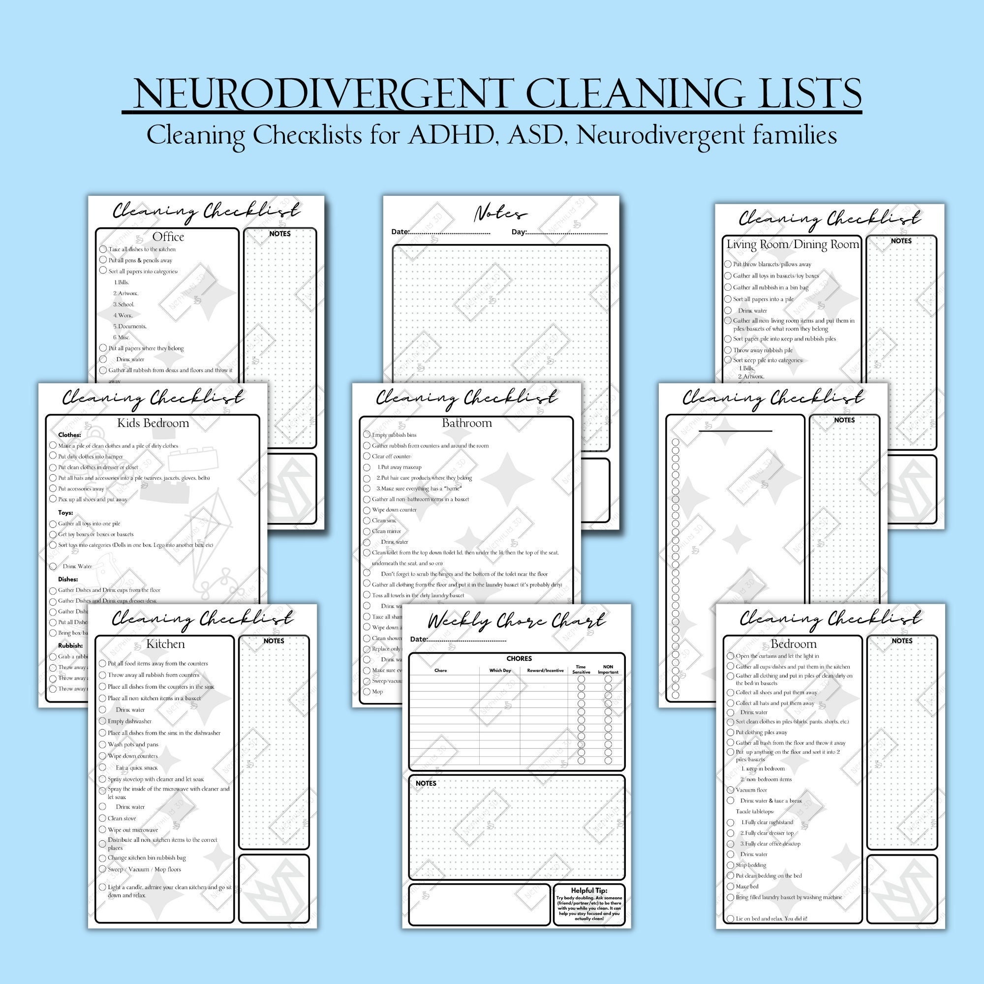 Cleaning Checklist - ADHD, ASD, Neurodivergent Families, Neurodivergent ...