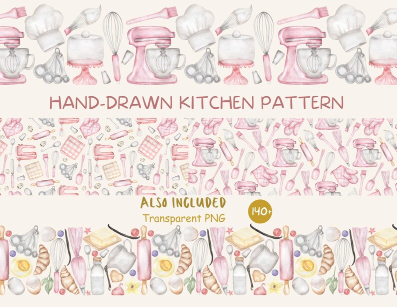 Watercolor Kitchen Clipart Set – Utensils, Baking Supplies, Cookware ...