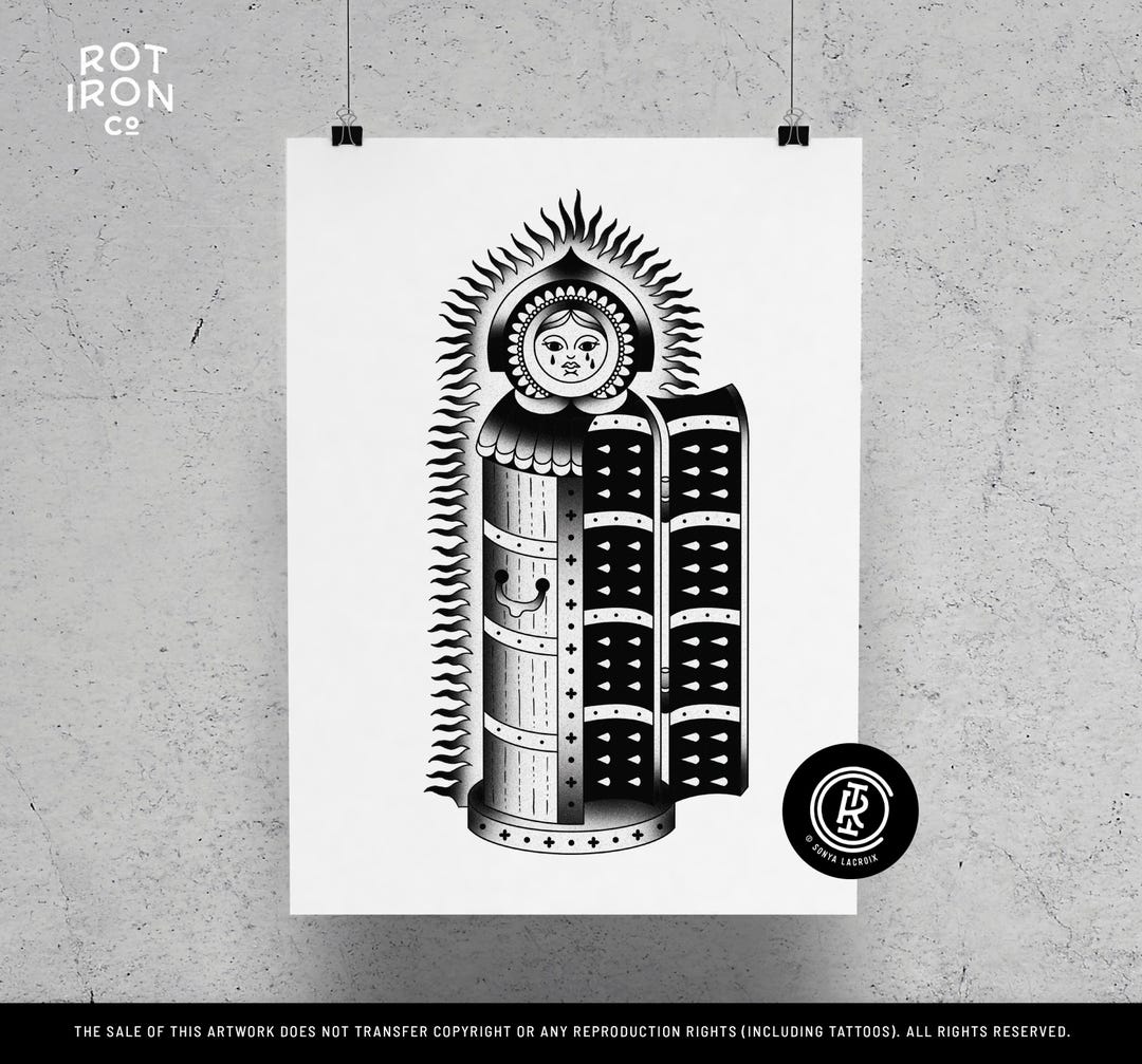 Iron Maiden, Rot Iron Co., Traditional Tattoo Flash, Black and White ...