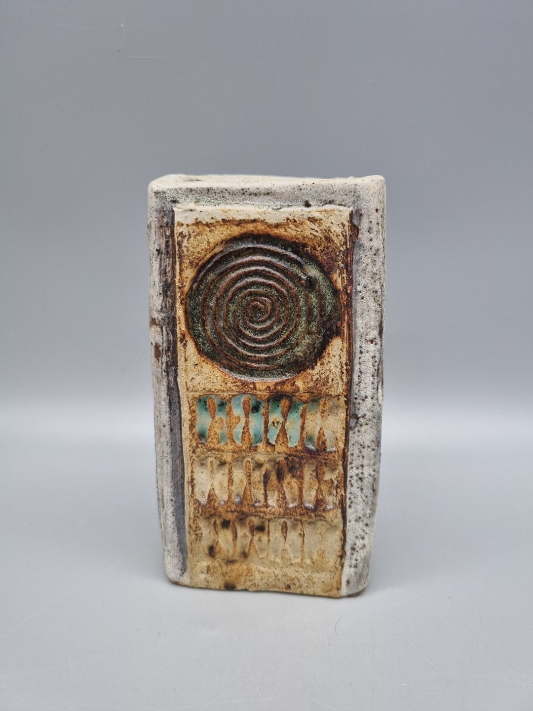 A Vintage Alan Wallwork Studio Pottery Slab Vase Totem With Impressed ...