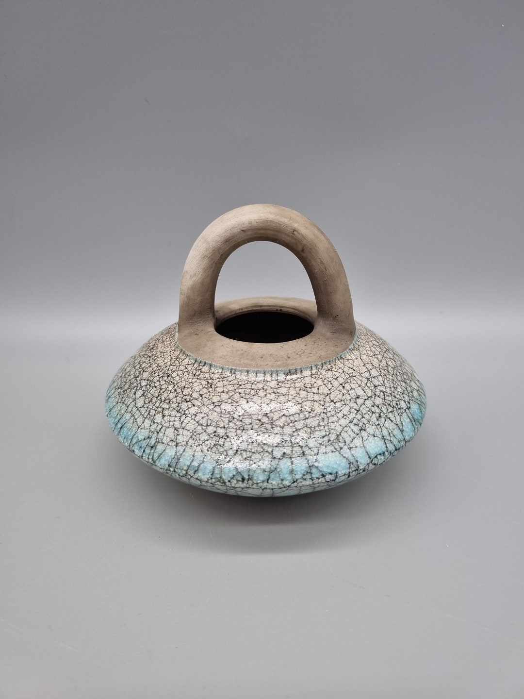 A Tim Andrews Studio Pottery Raku Vessel With White & Turquoise Crackle ...