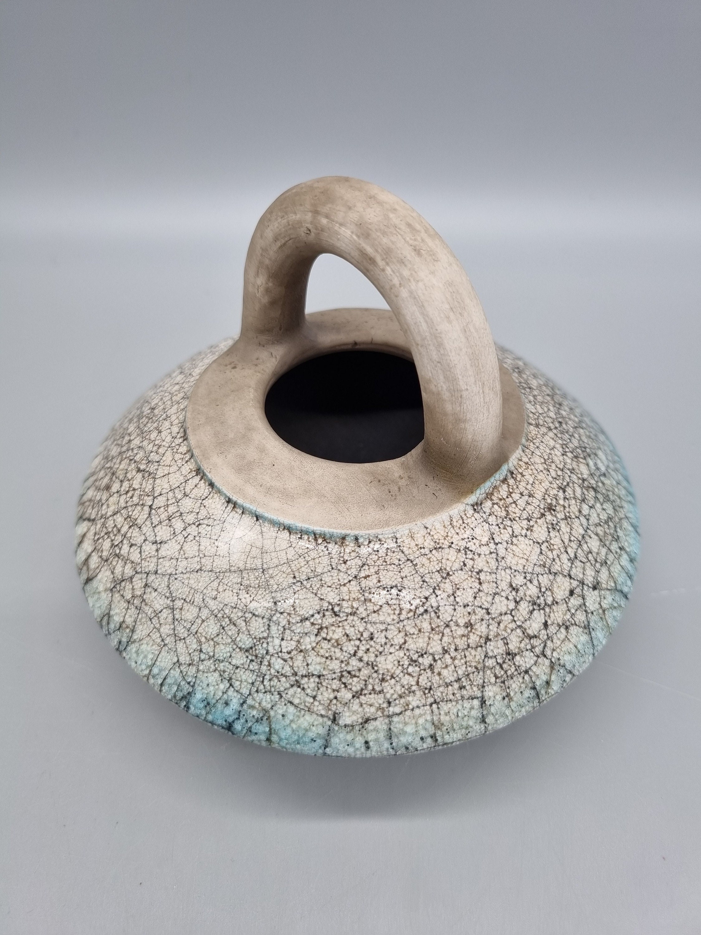 A Tim Andrews Studio Pottery Raku Vessel With White & Turquoise Crackle ...