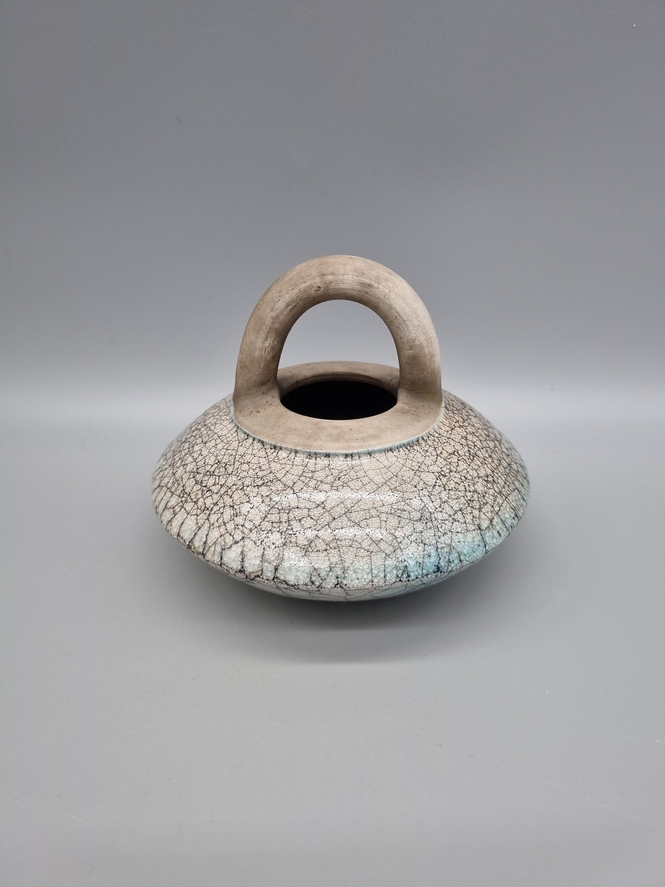 A Tim Andrews Studio Pottery Raku Vessel With White & Turquoise Crackle ...