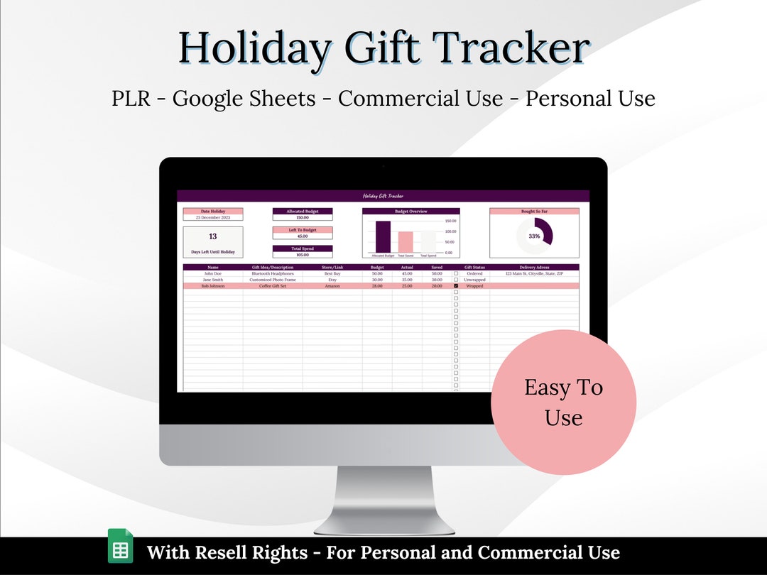 Gift Tracking Template Resell Rights Christmas & Holiday Organizer - Etsy