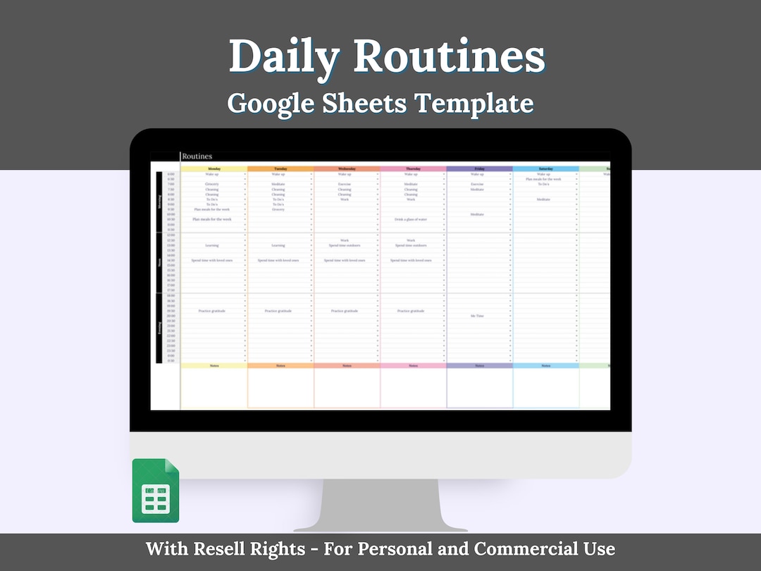 Daily Routine Planner Google Sheets Template, Routine Checklist ...