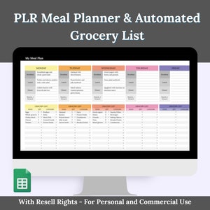 Meal Planner & Automated Grocery List Resell Google Sheets Template PLR ...