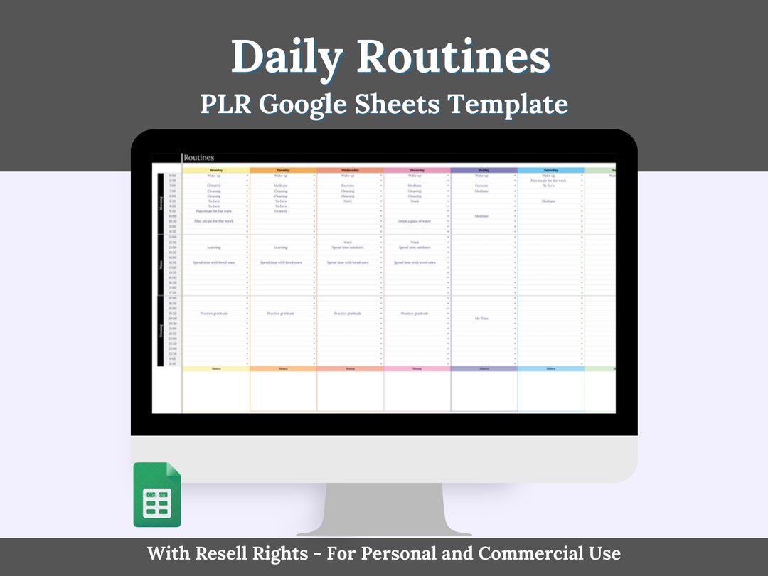 PLR Daily Routines Spreadsheet Resell Rights PLR Spreadhseet Daily ...