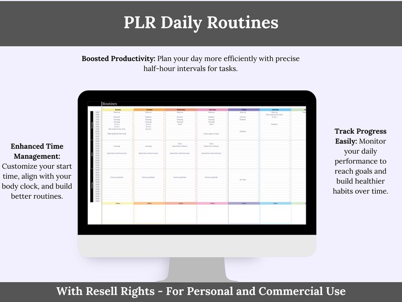 PLR Daily Routines Spreadsheet Resell Rights PLR Spreadhseet Daily ...
