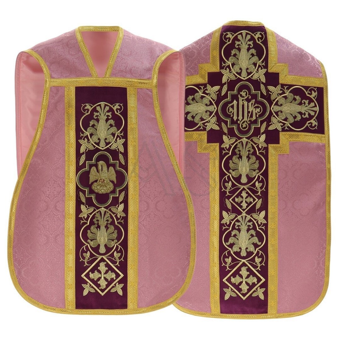 Rose Roman Chasuble With Matching Stole, Maniple, Burse and Chalice ...