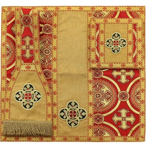 Red Roman Chasuble With Matching Stole, Maniple, Burse and Chalice Veil ...