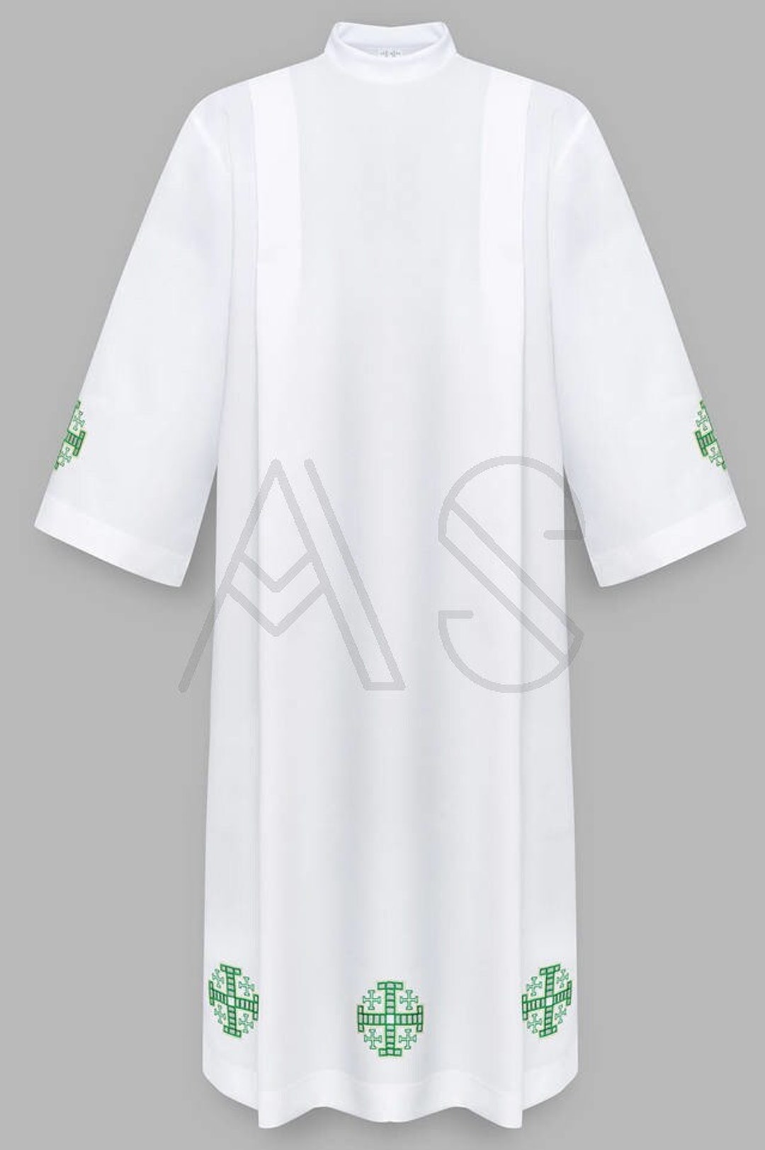 White Alb With Green Embroidered Jerusalem Crosses - Etsy
