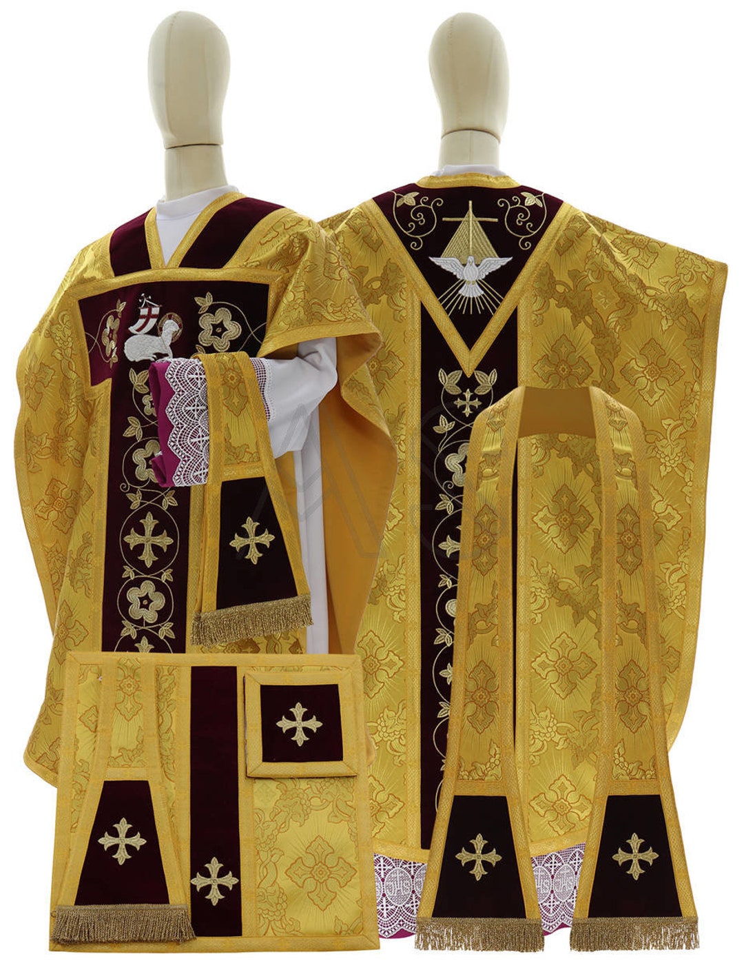 Gold Chasuble "st. Philip Neri" With Matching Stole, Maniple, Burse and ...