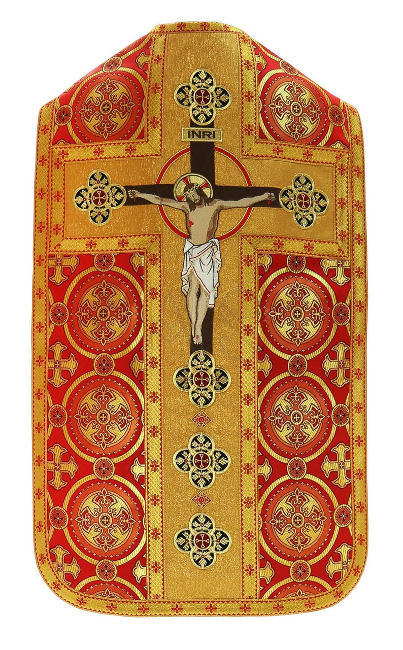 Red Roman Chasuble With Matching Stole, Maniple, Burse and Chalice Veil ...