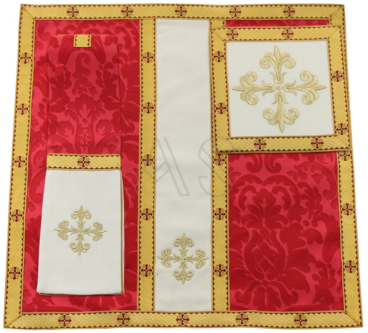 Red Conical Chasuble With Matching Stole, Maniple, Chalice Veil and ...