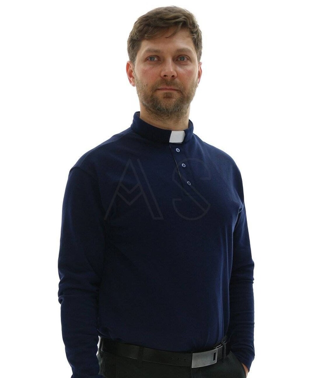 Navy Blue Clerical Polo Shirt, Long Sleeve - Etsy