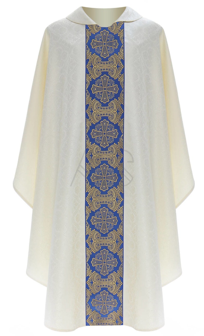 Cream/blue Marian Chasuble With Matching Stole Made of High Quality ...