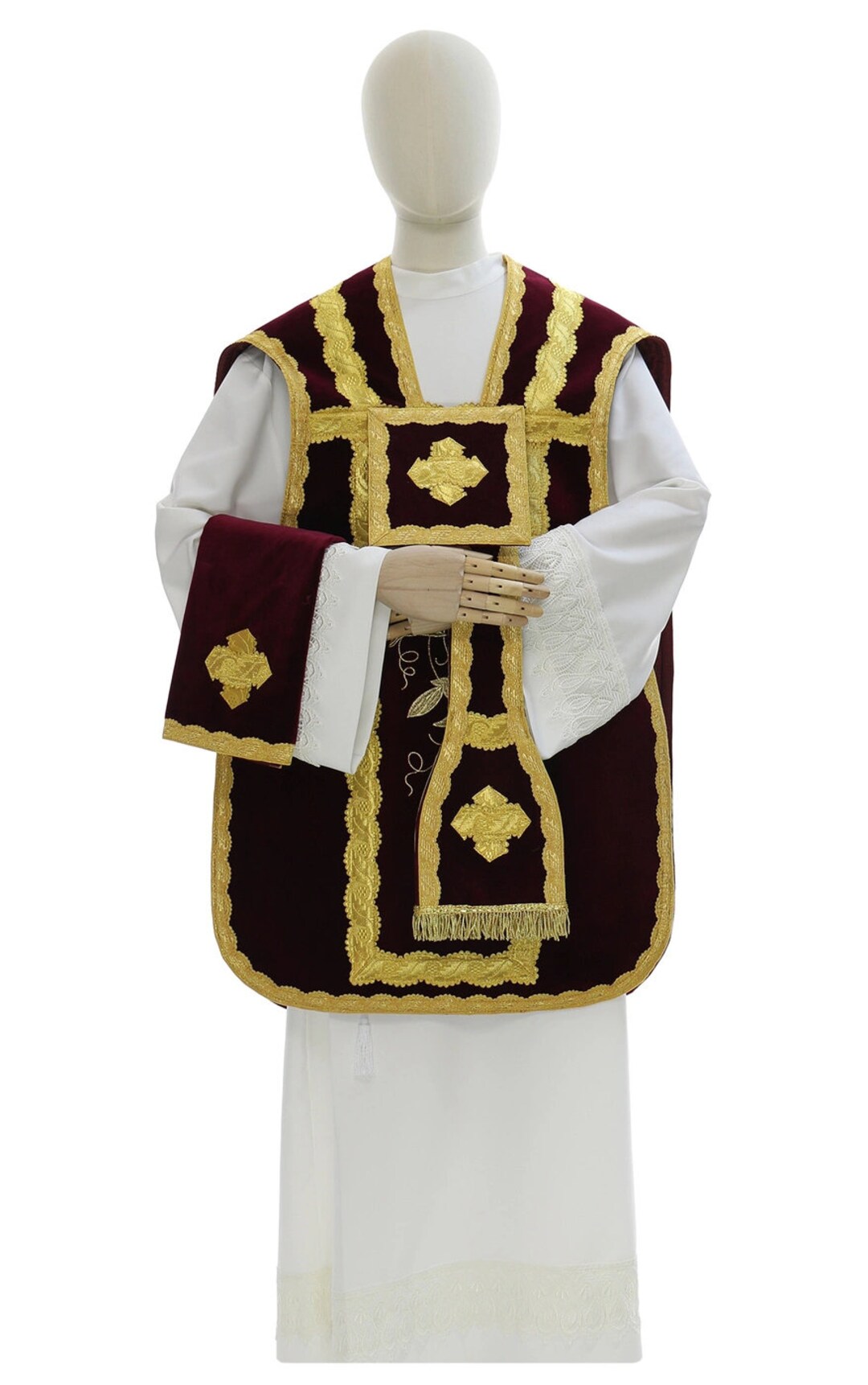 Dark Red Roman Chasuble With Matching Stole, Maniple, Burse and Chalice ...
