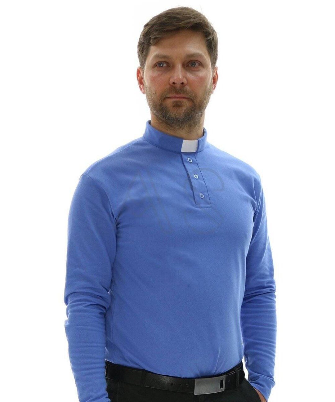 Light Blue Clerical Polo Shirt, Long Sleeve - Etsy